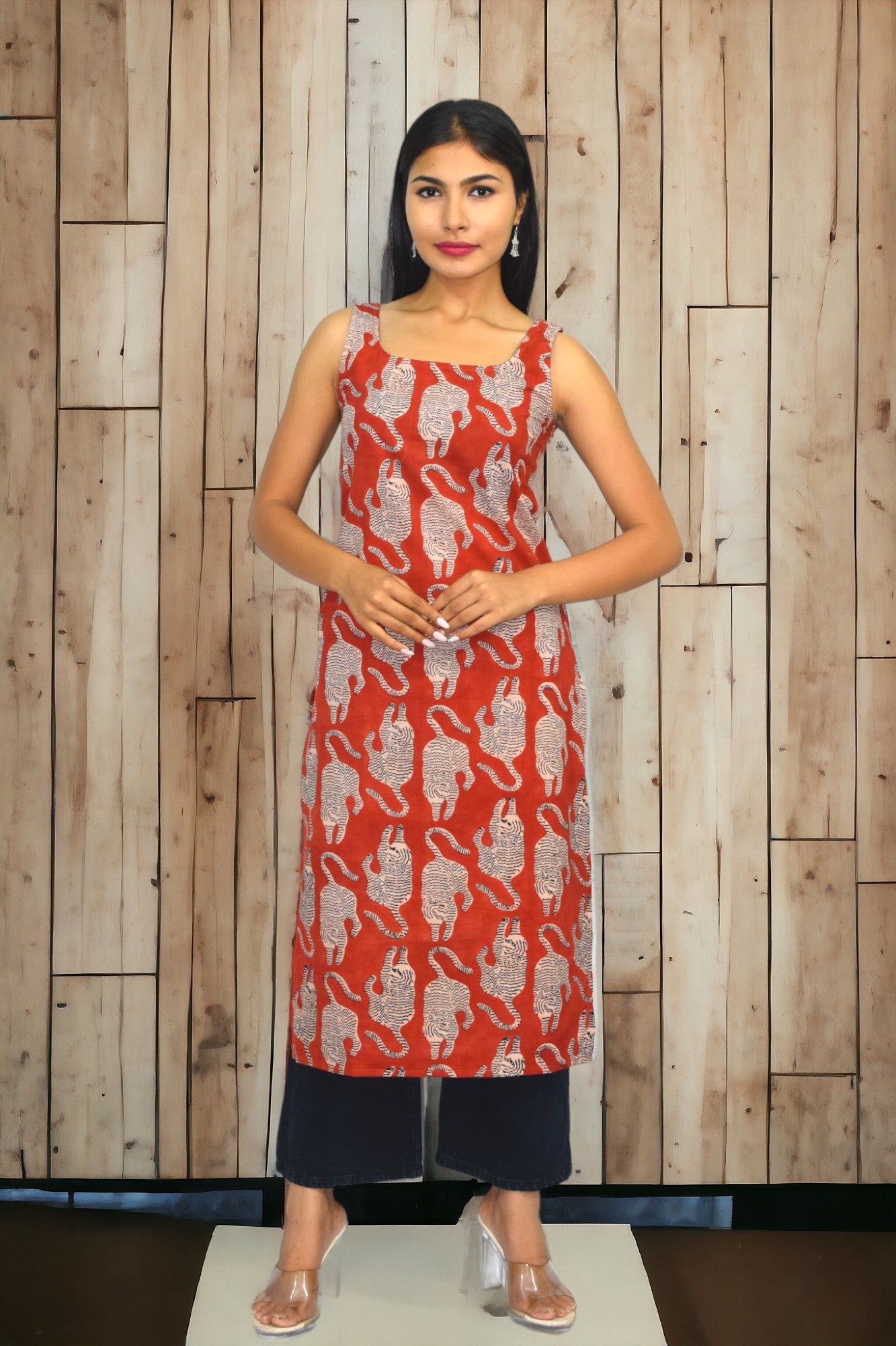 Tiger handblock broad long kurti – Jaipur Hand Block