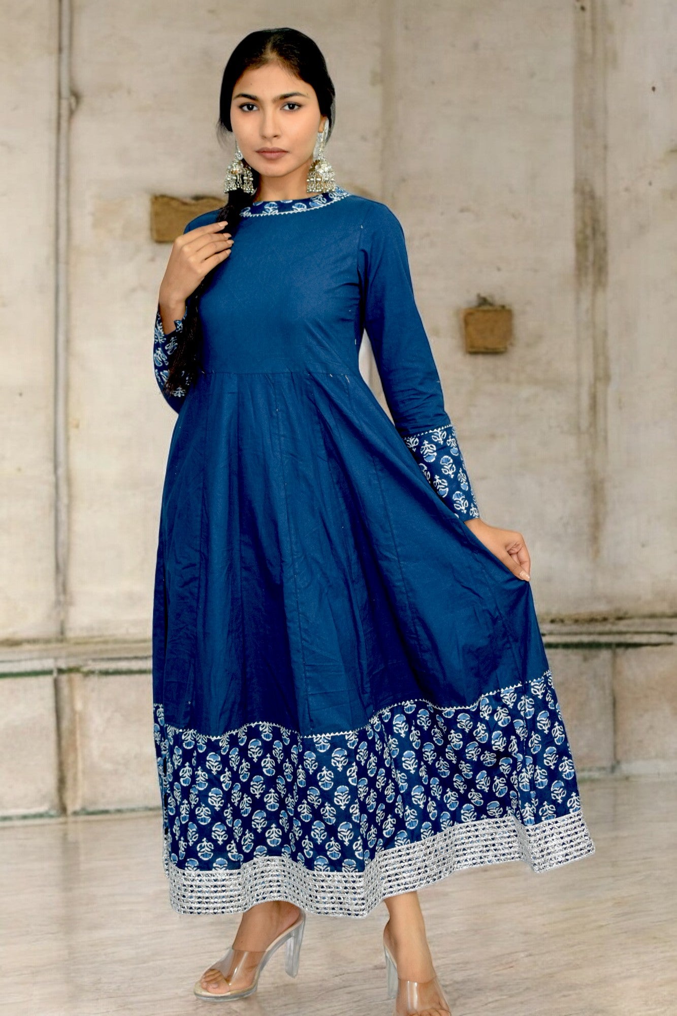 Indigo diwali anarkali gown – Jaipur Hand Block