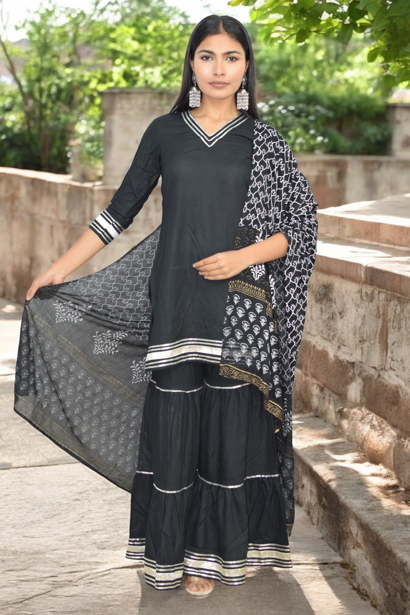 Midnight Black Beauty Sharara Set – Jaipur Hand Block